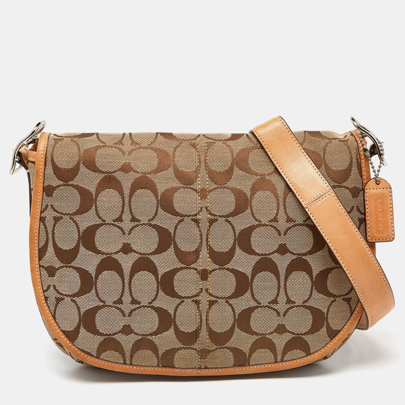 Coach | Bags | Coach Beige Signature Canvas And Leather Flap Crossbody ...
